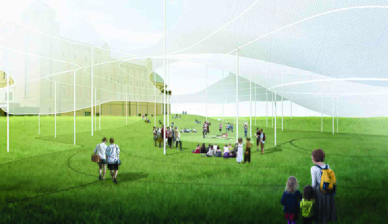 Transforming solar canopy billows in the wind — Land Art Generator