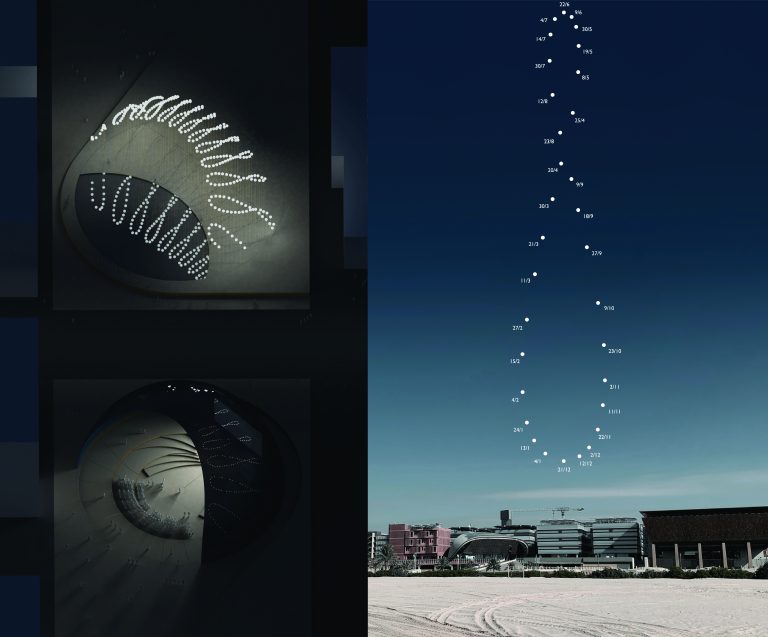 Analemma makes visible the solar path of Masdar — Land Art Generator
